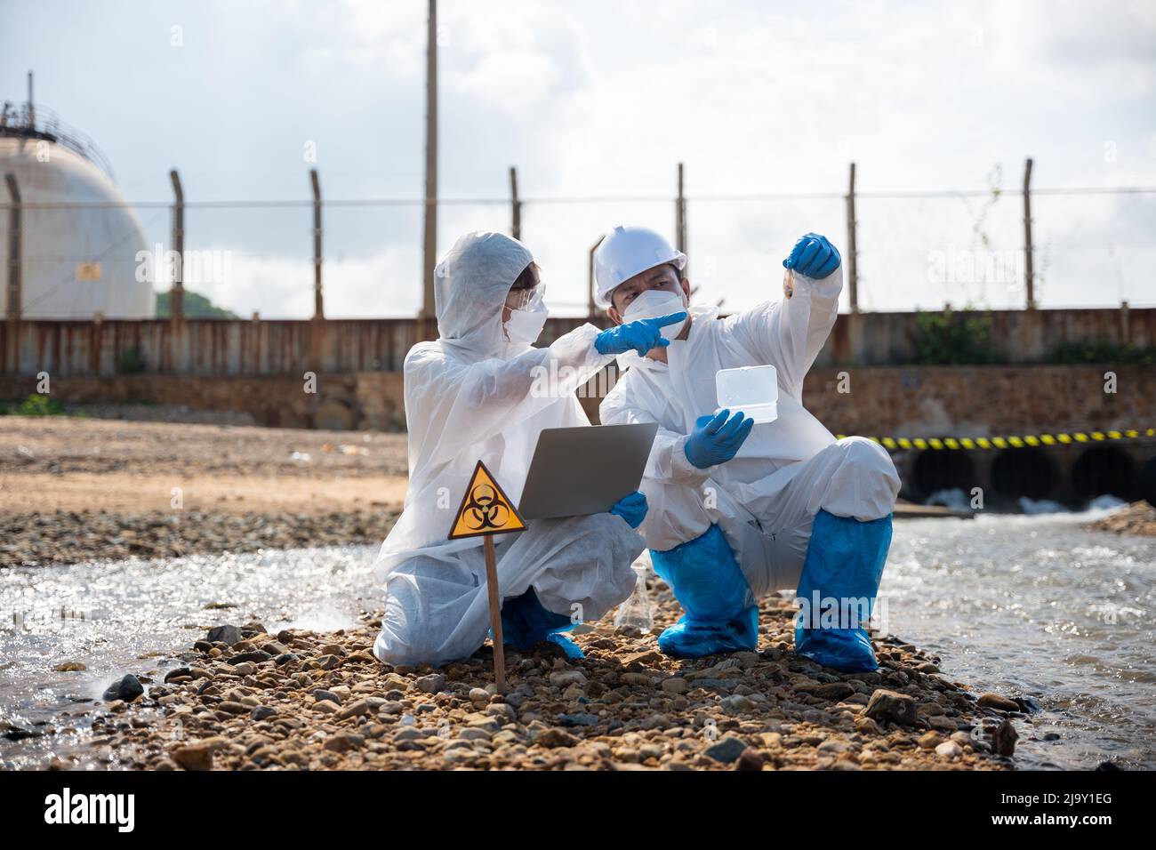 Ecologist sampling taken dead fish to inspaction and save data to ...