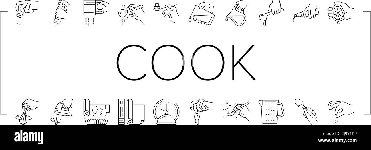 Cook Instruction For Prepare Meal Icons Set Vector Stock Vector Image ...