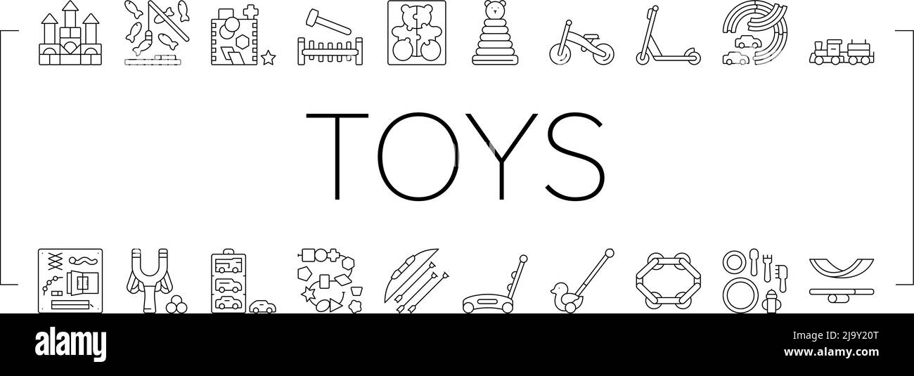 Wooden Toy For Children Play Time Icons Set Vector Stock Vector Image ...