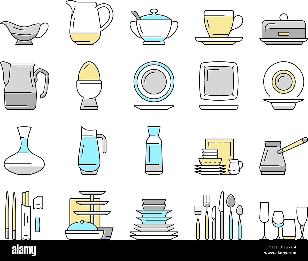Tableware For Banquet Or Dinner Icons Set Vector Stock Vector Image ...