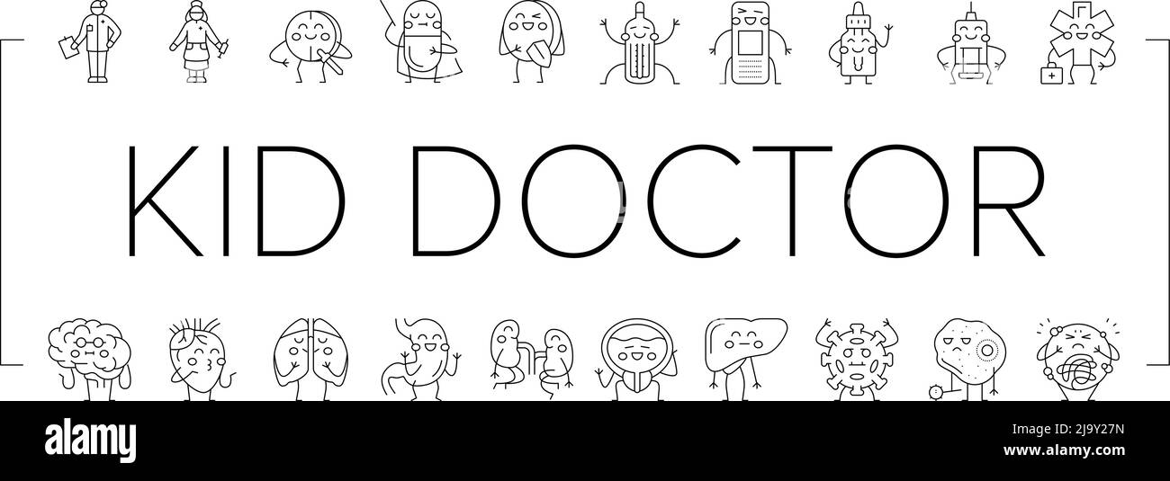 Kid Doctor Disease Treatment Icons Set Vector Stock Vector Image & Art ...