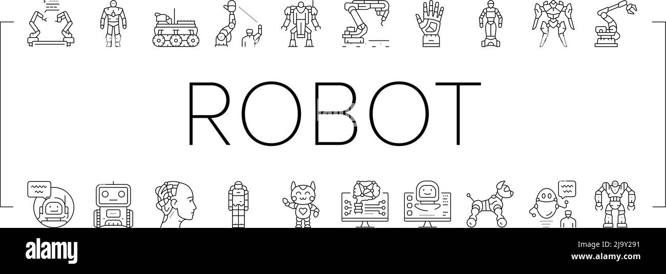 Robot Development And Industry Icons Set Vector Stock Vector Image ...