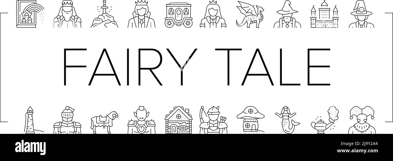 Fairy Tale Magical Story Book Icons Set Vector Stock Vector Image & Art ...