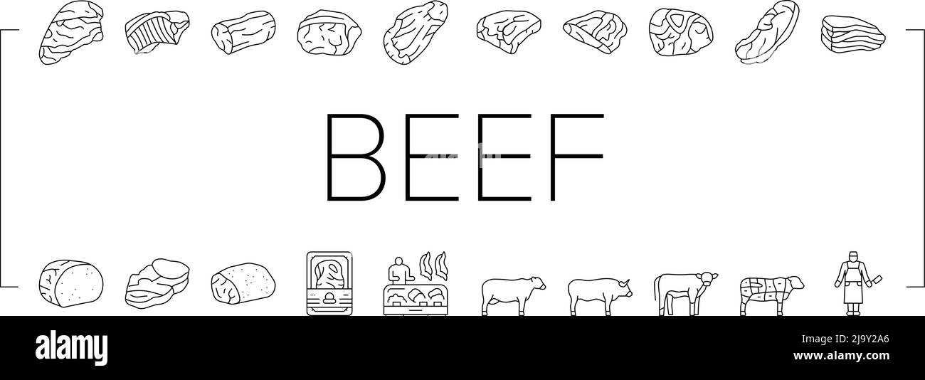Beef Meat Nutrition Production Icons Set Vector Stock Vector Image ...
