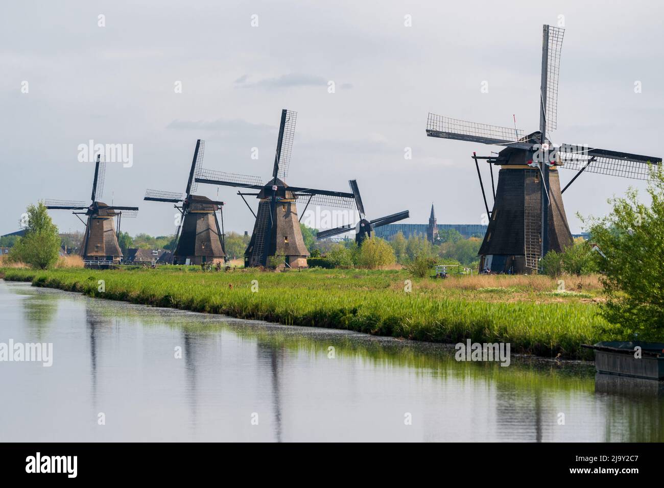 18tj-Century Dutch Windmills dot the rural scene in Kinderdijk ...
