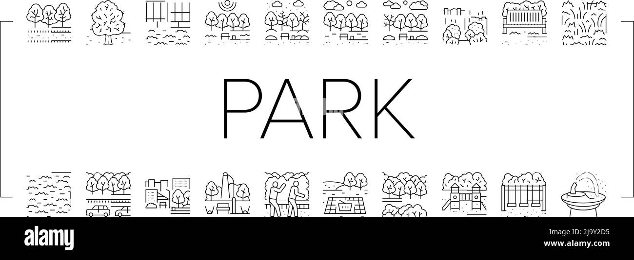 Park Meadow Nature And Playground Icons Set Vector Stock Vector Image ...