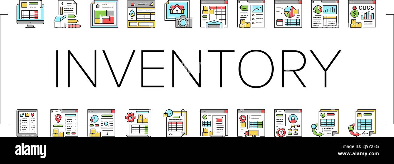 Inventory Analytics And Report Icons Set Vector Stock Vector Image ...