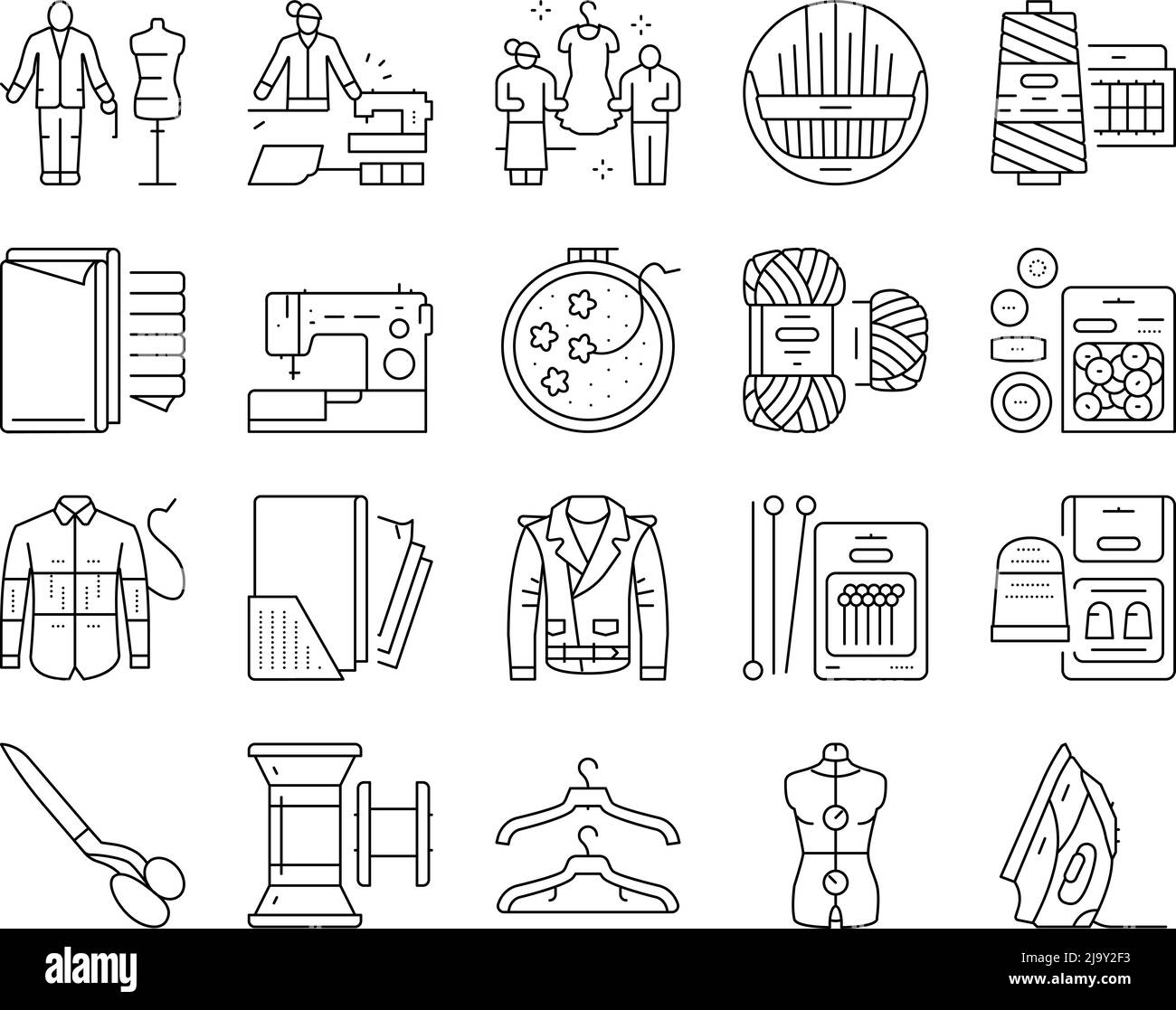 Tailor Worker Sewing Occupation Icons Set Vector Stock Vector Image ...