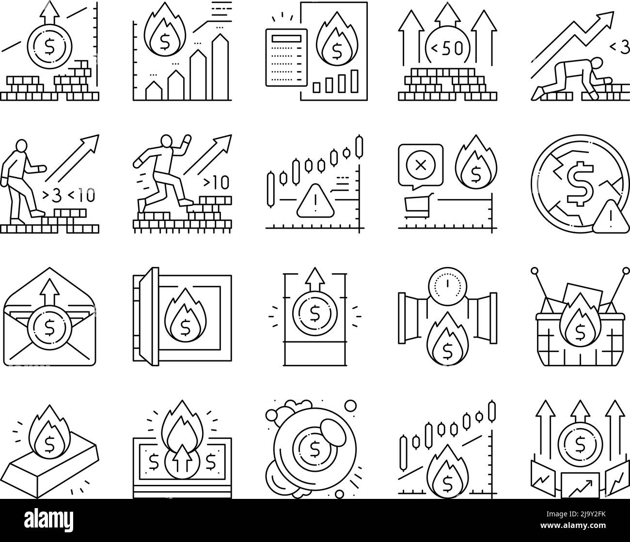 Inflation Financial World Problem Icons Set Vector Stock Vector Image ...