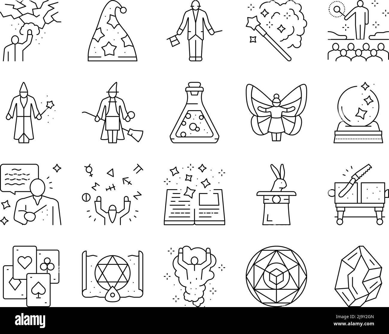 Magic Performing And Accessories Icons Set Vector Stock Vector Image ...