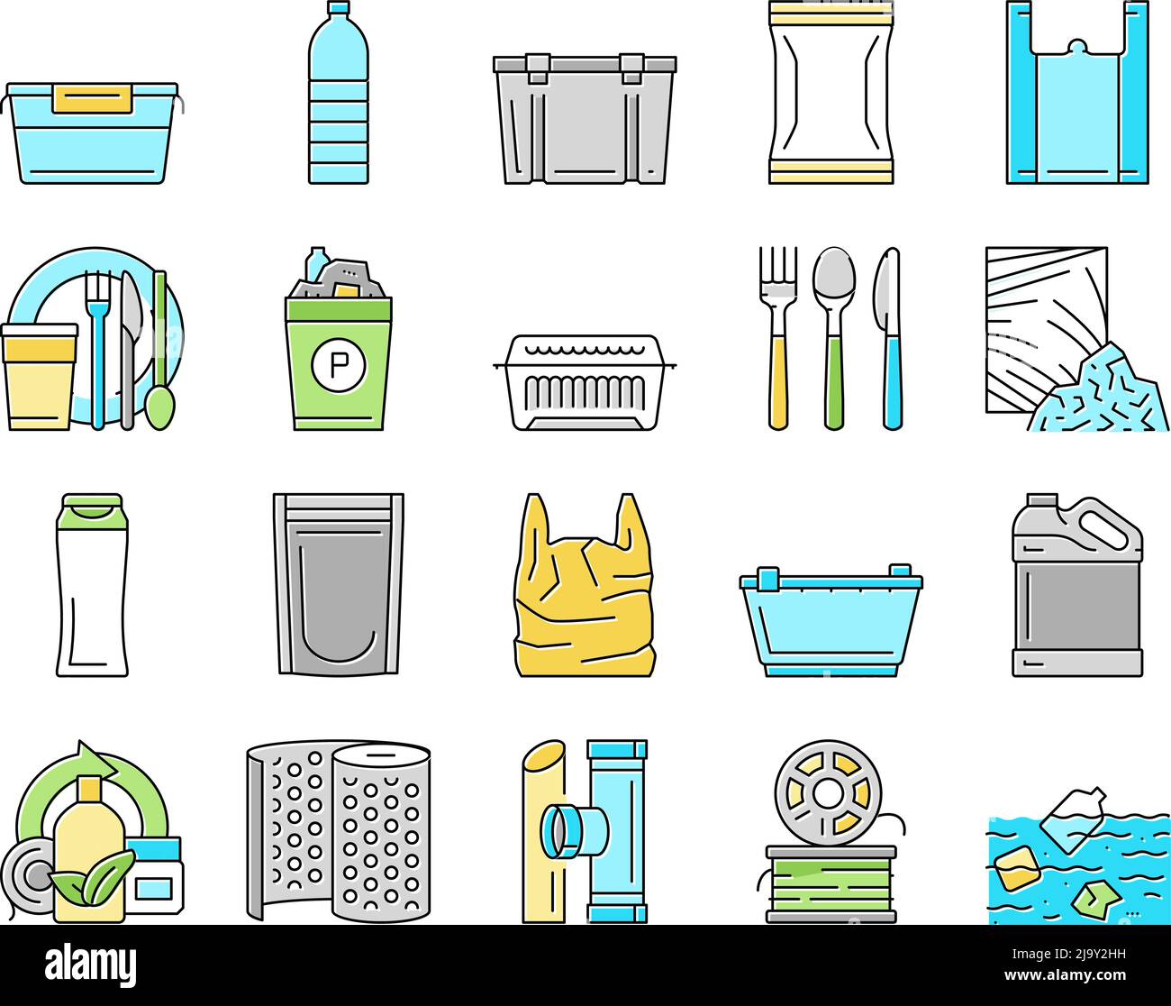 Plastic Accessories And Utensil Icons Set Vector Stock Vector Image ...