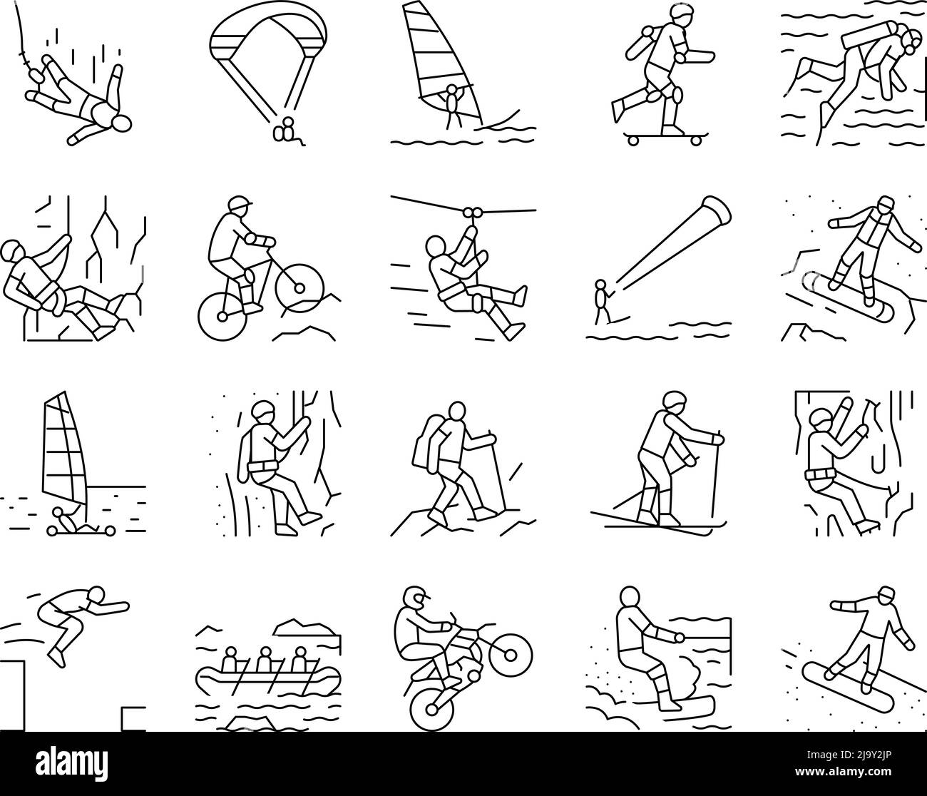 Extreme Sport Sportsman Activity Icons Set Vector Stock Vector Image ...