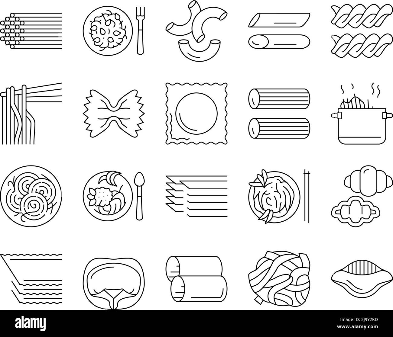 Pasta Delicious Food Meal Cooking Icons Set Vector Stock Vector Image ...