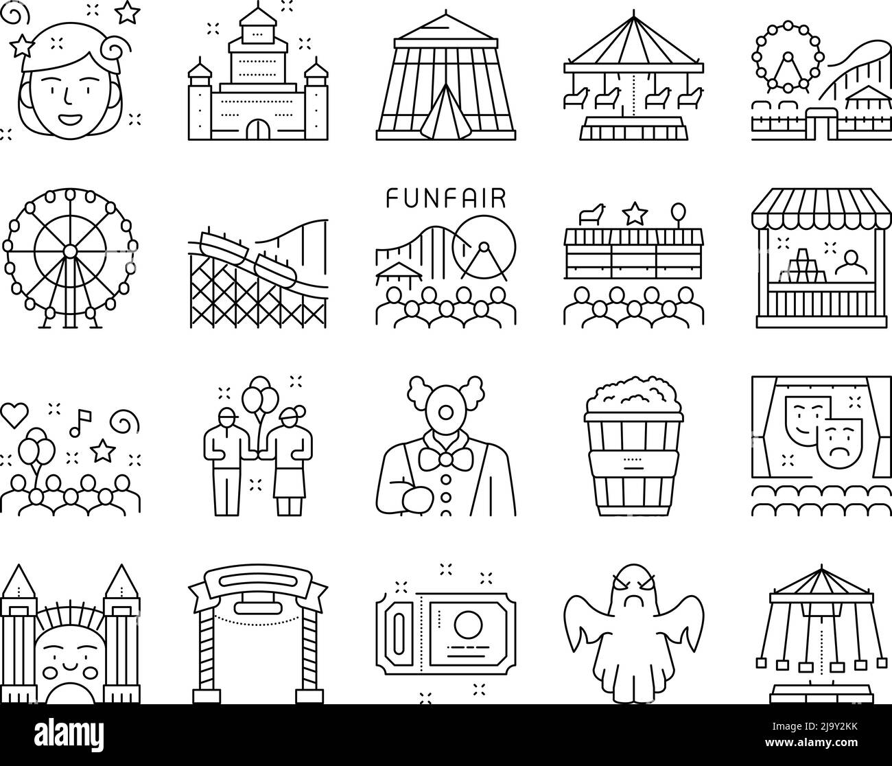 Amusement Park Entertainment Icons Set Vector Stock Vector Image & Art ...
