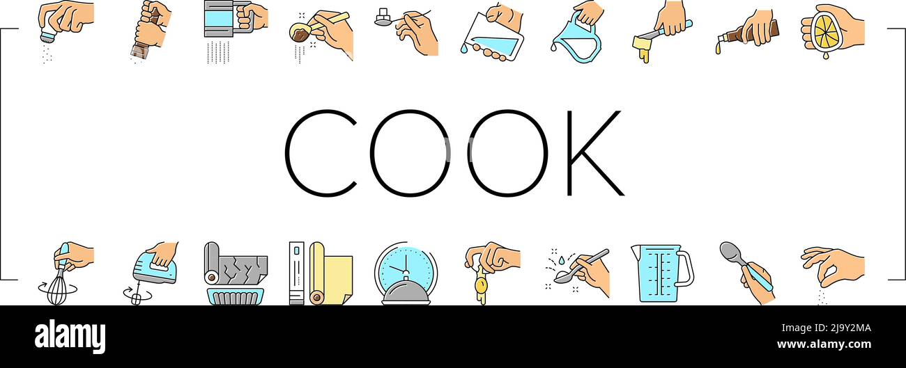 Cook Instruction For Prepare Meal Icons Set Vector Stock Vector Image ...
