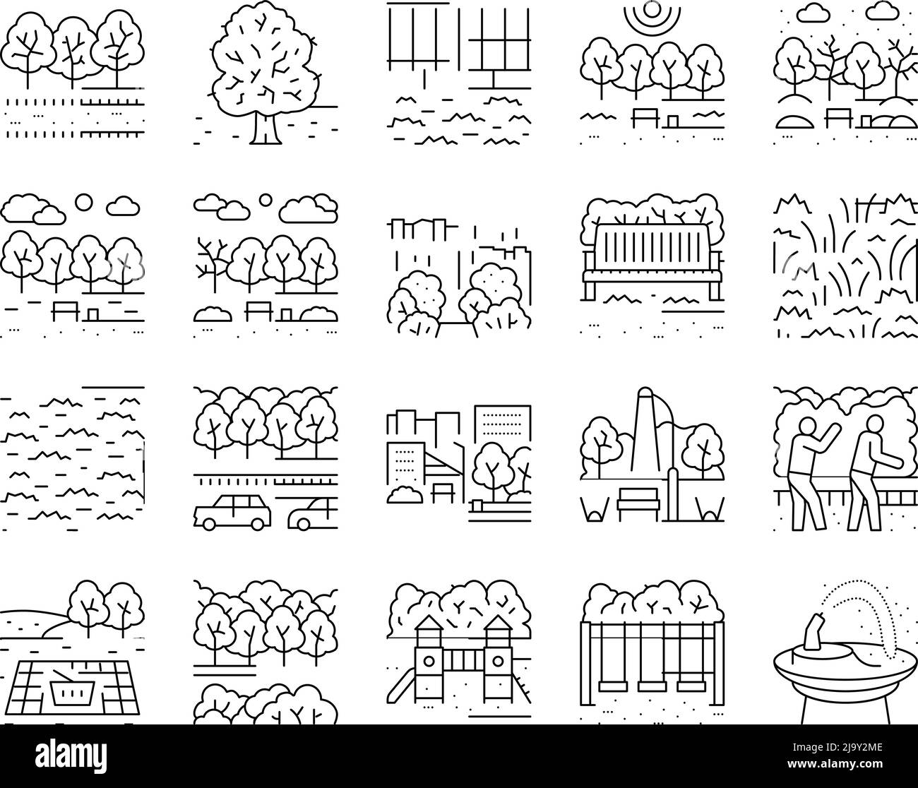 Park Meadow Nature And Playground Icons Set Vector Stock Vector Image ...