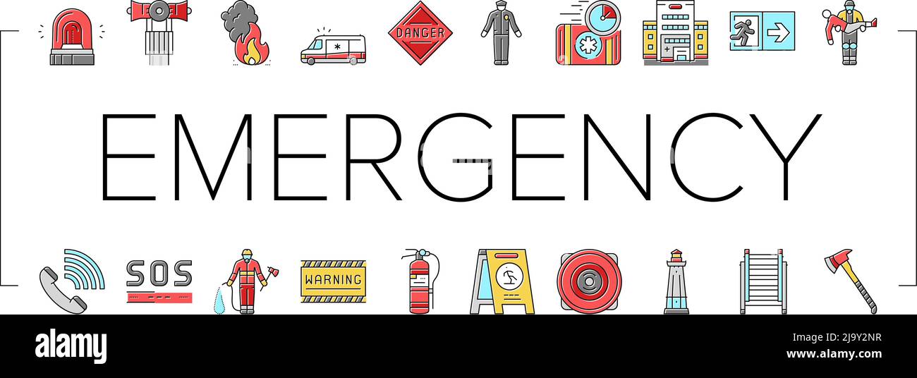 Emergency Helping In Accident Icons Set Vector Stock Vector Image & Art ...