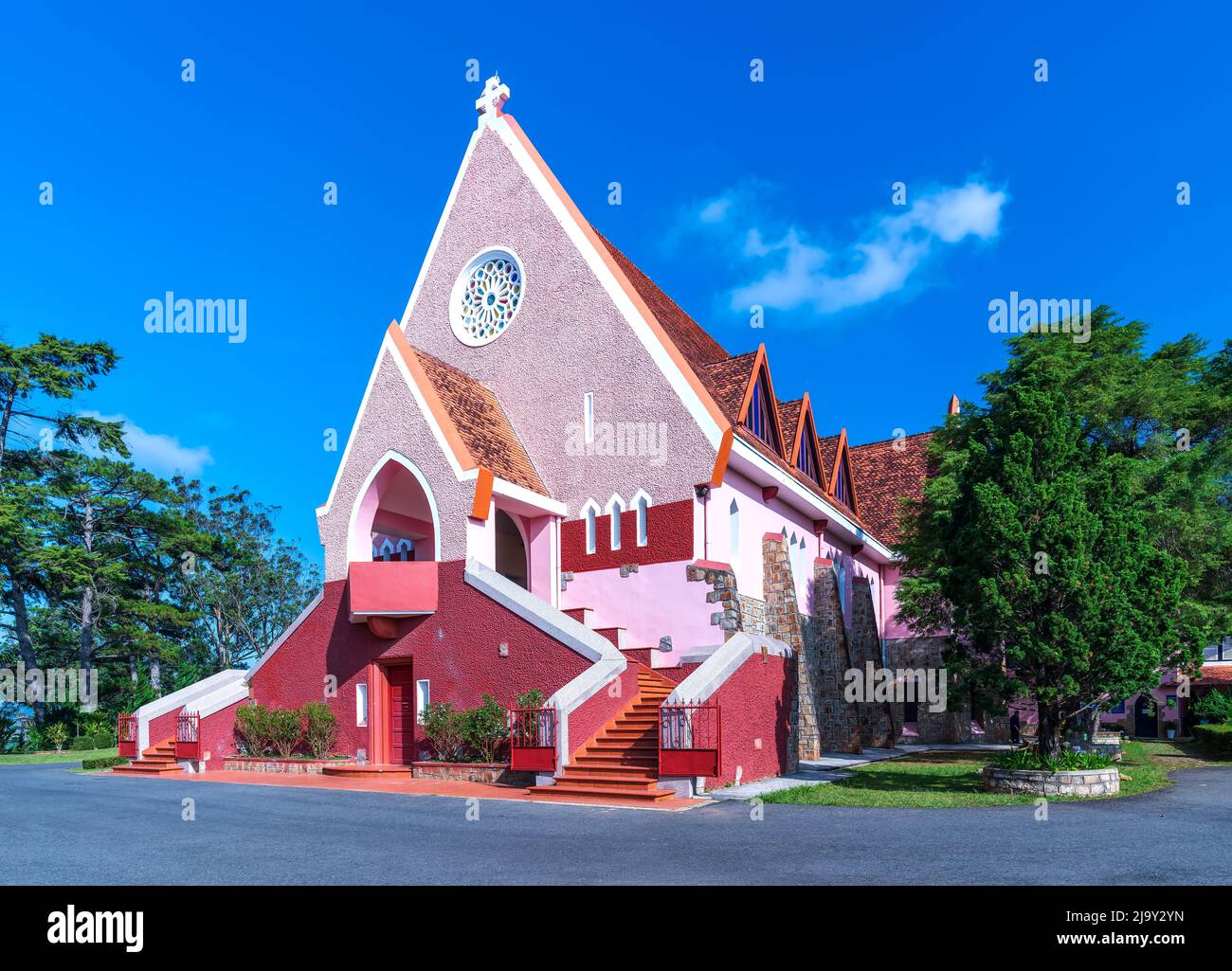 Aerial view outside Domaine De Marie Church on a morning. Old French ...