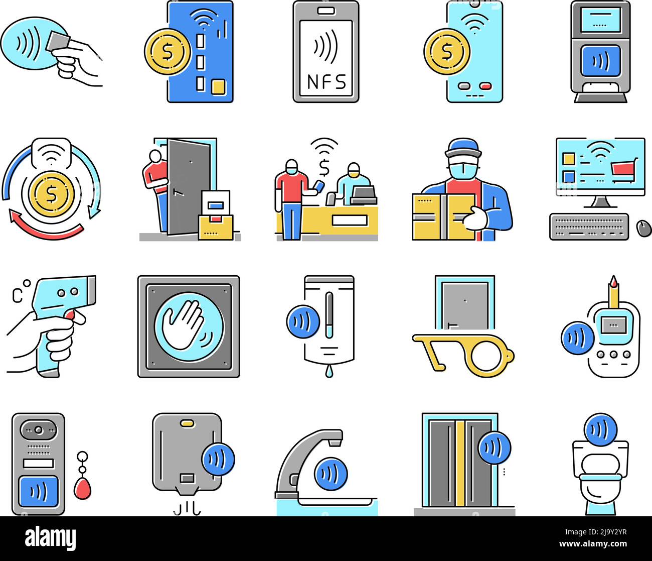 Contactless System Technology Icons Set Vector Stock Vector Image & Art ...