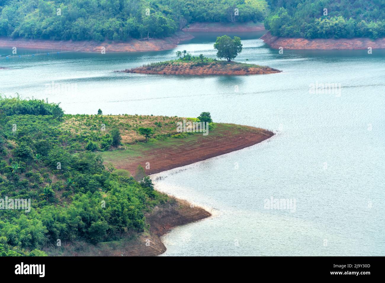 Ta Dung Lake seen from above with a peaceful sunrise sky background ...