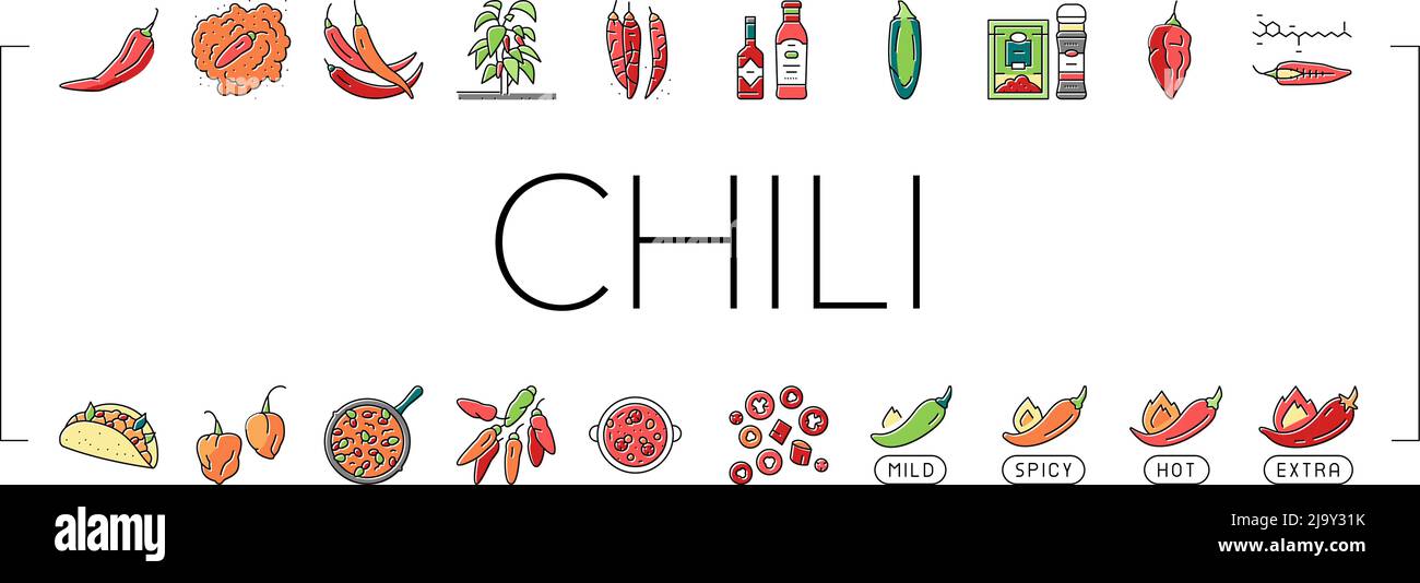 Chili Spicy Natural Vegetable Icons Set Vector Stock Vector Image & Art ...