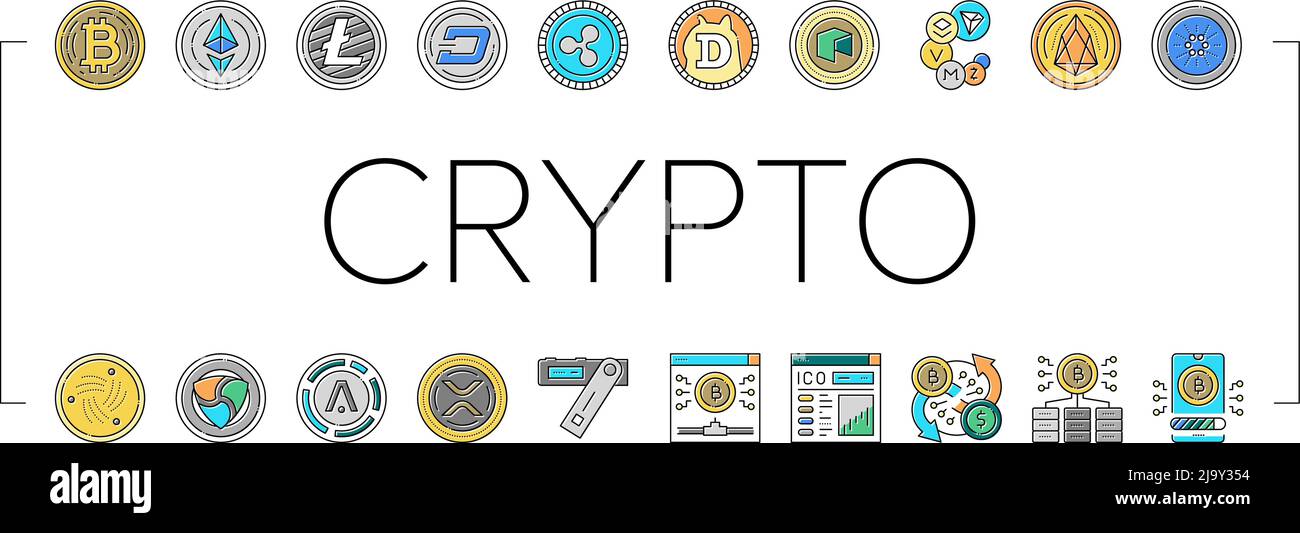 Cryptocurrency Digital Money Icons Set Vector Stock Vector Image & Art ...