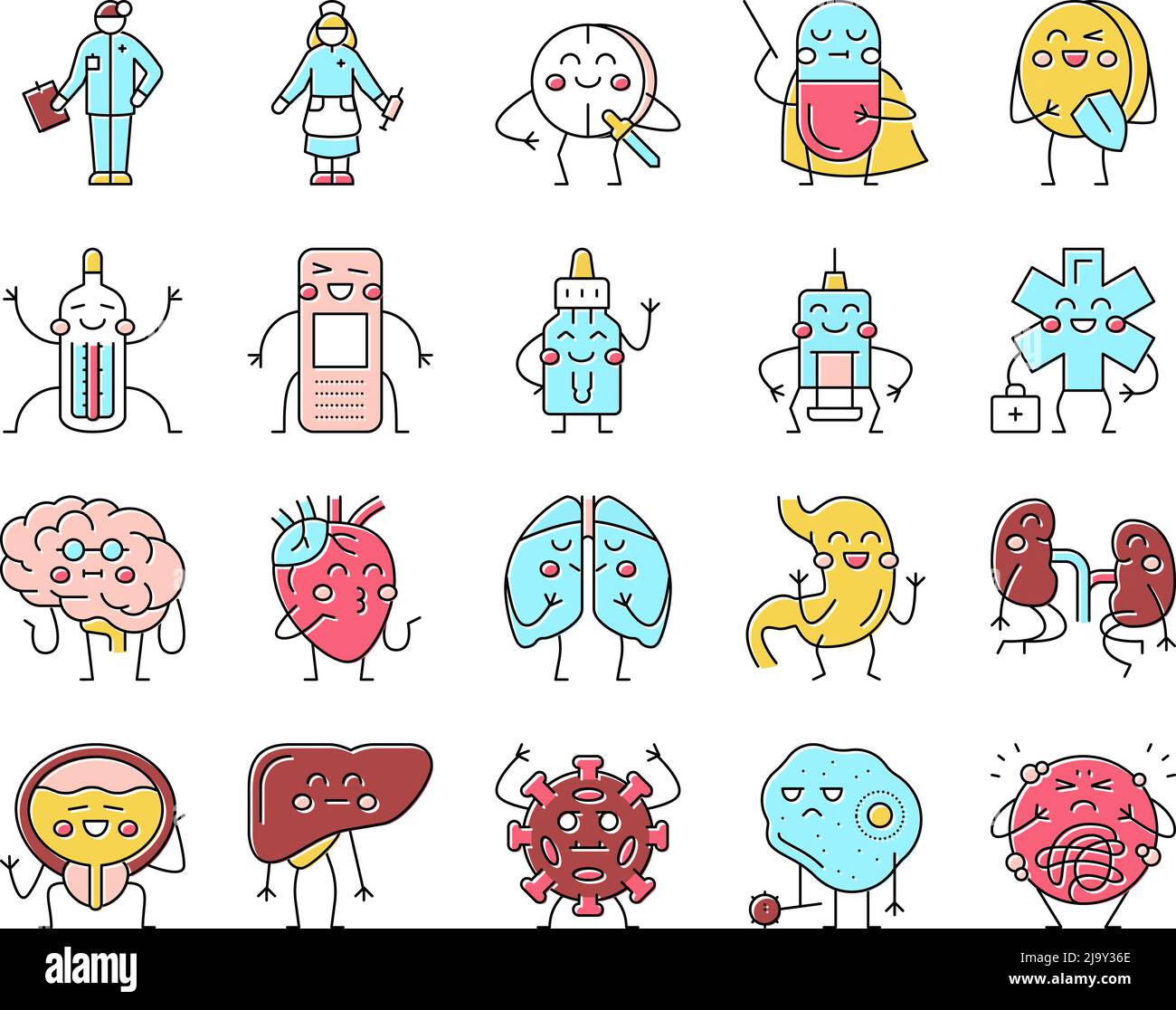 Kid Doctor Disease Treatment Icons Set Vector Stock Vector Image & Art ...