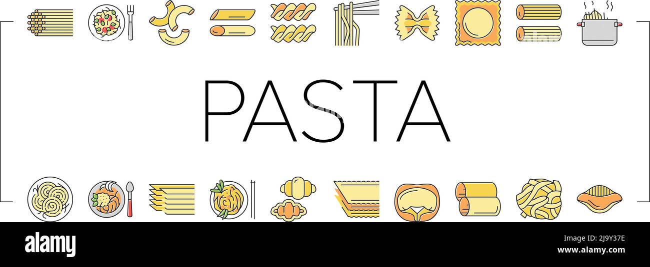 Pasta Delicious Food Meal Cooking Icons Set Vector Stock Vector Image ...
