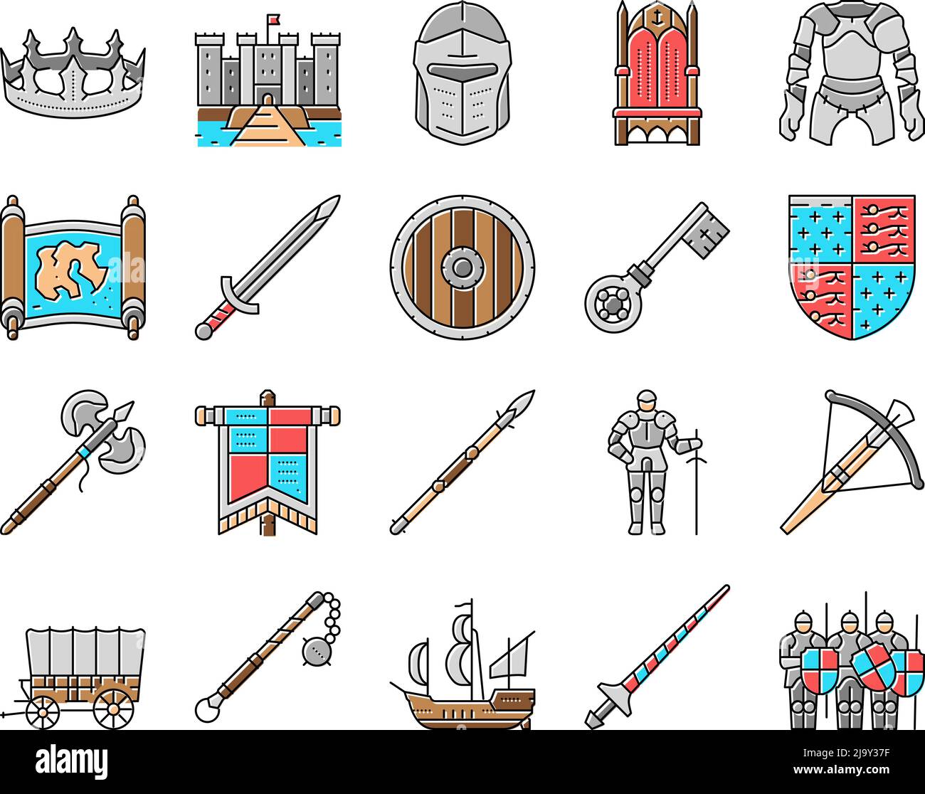 Medieval Warrior Weapon And Armor Icons Set Vector Stock Vector Image ...