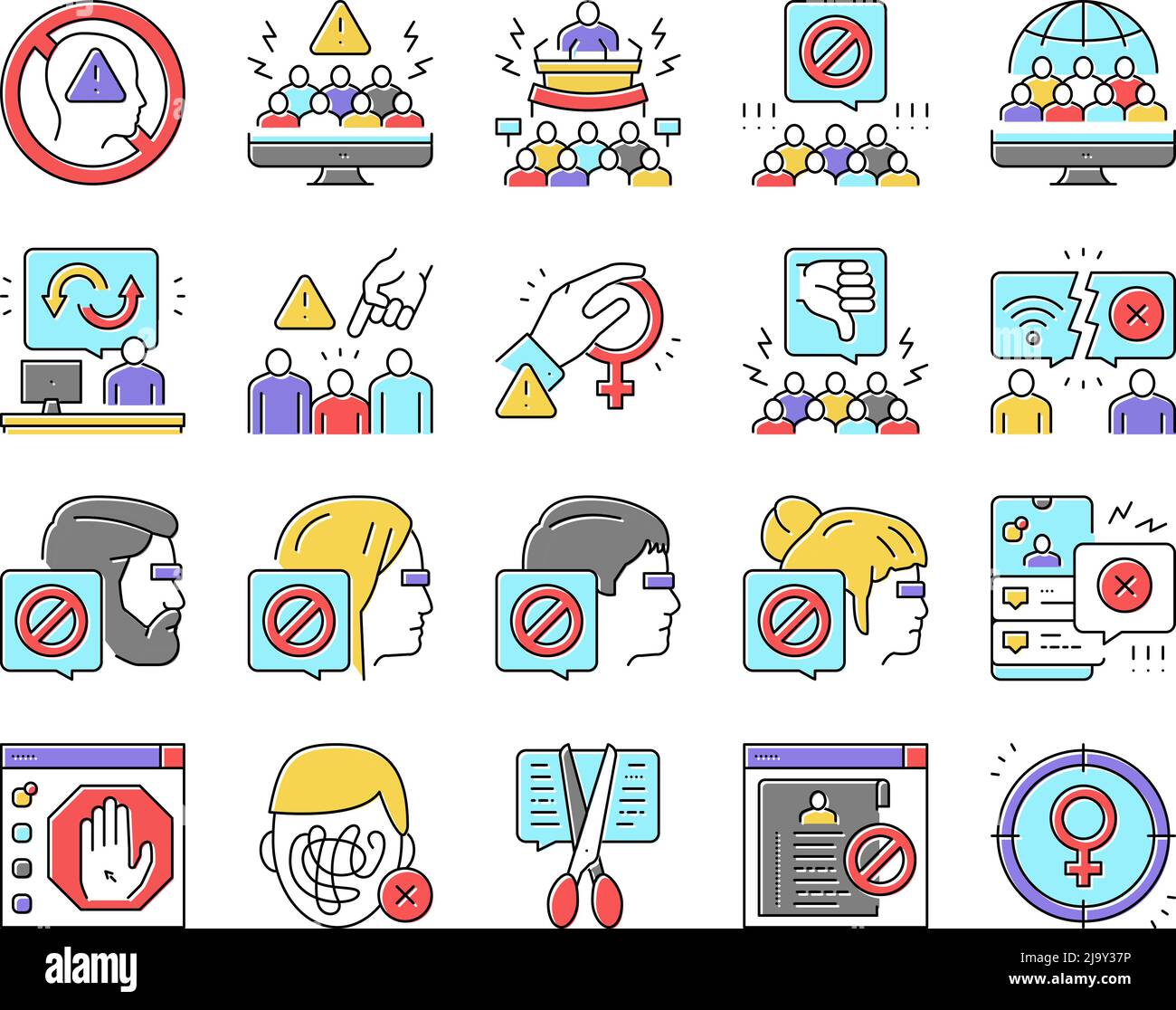 Cancel Culture And Discrimination Icons Set Vector Stock Vector Image ...