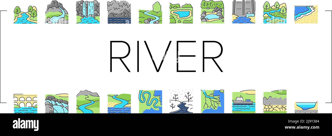 River And Lake Nature Landscape Icons Set Vector Stock Vector Image ...