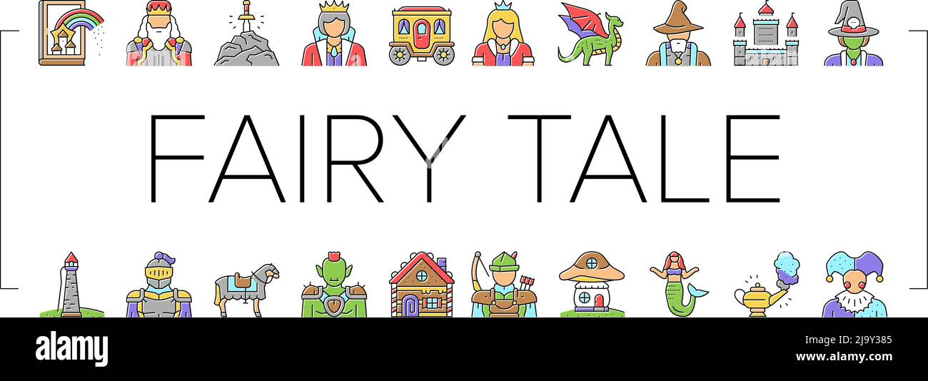 Fairy Tale Magical Story Book Icons Set Vector Stock Vector Image & Art ...