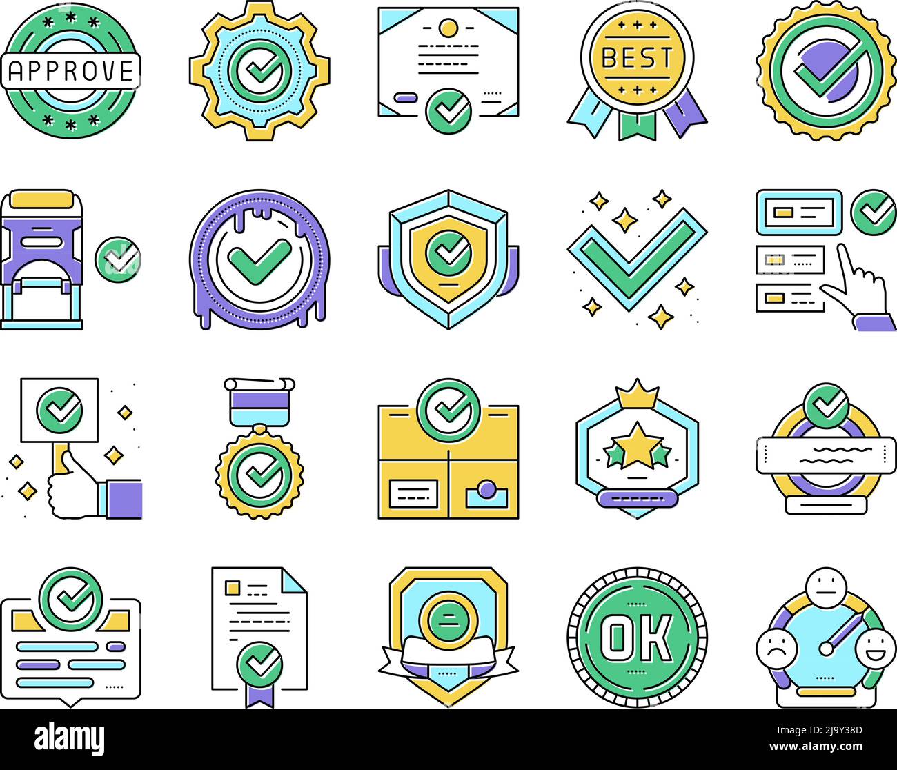 Quality Approve Mark And Medal Icons Set Vector Stock Vector Image ...