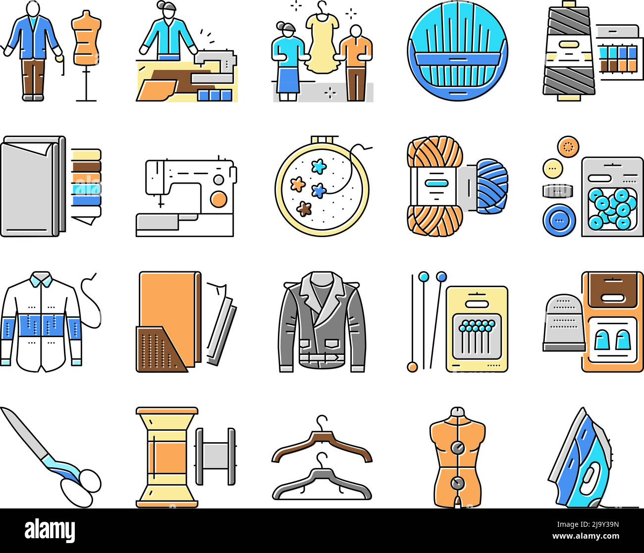 Tailor Worker Sewing Occupation Icons Set Vector Stock Vector Image ...