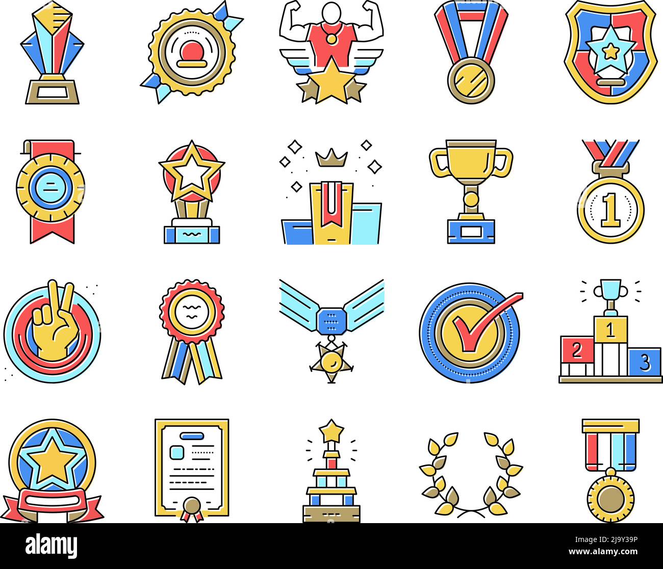 Award For Winner In Championship Icons Set Vector Stock Vector Image ...