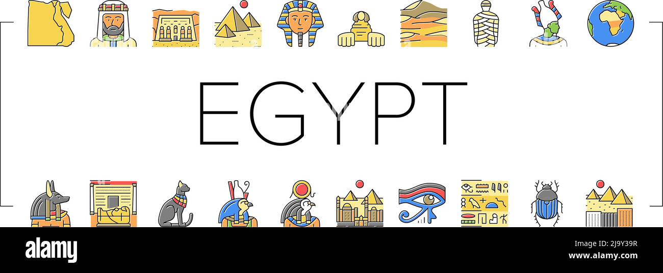Egypt Country Monument Excursion Icons Set Vector Stock Vector Image ...