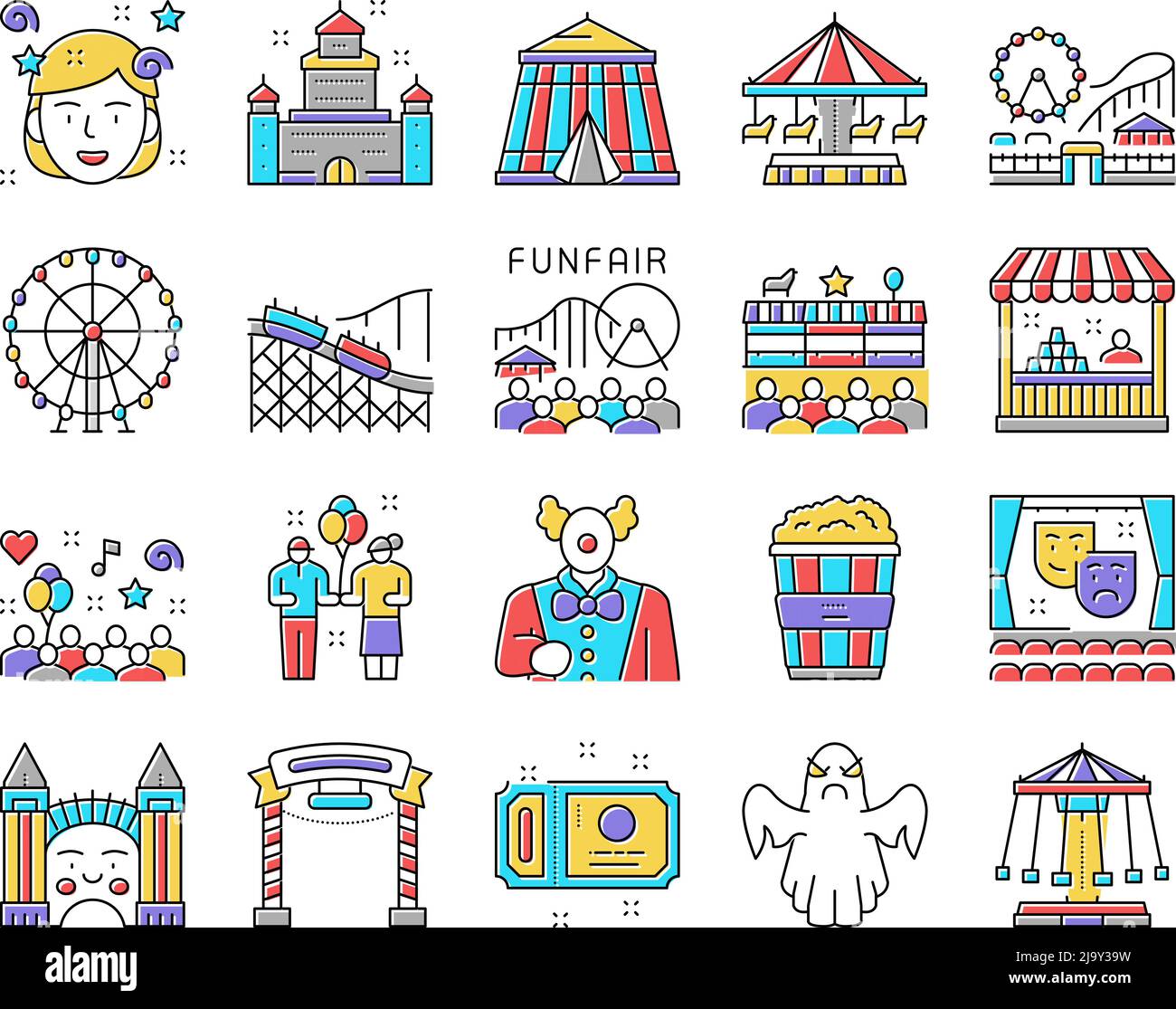Amusement Park Entertainment Icons Set Vector Stock Vector Image & Art ...