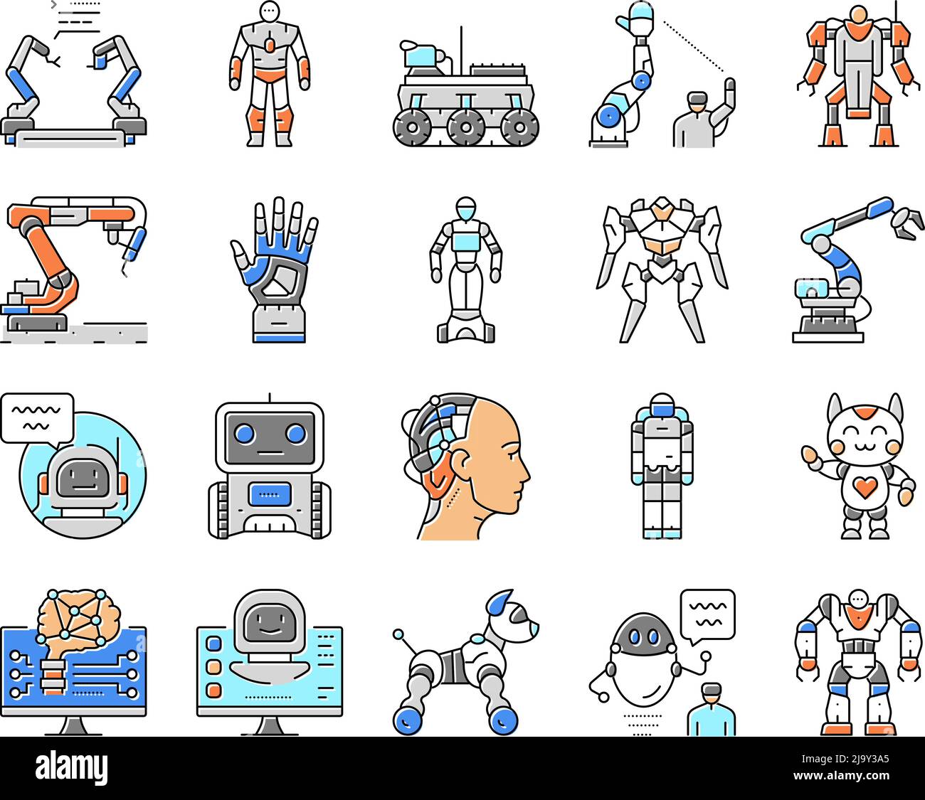Robot Development And Industry Icons Set Vector Stock Vector Image ...
