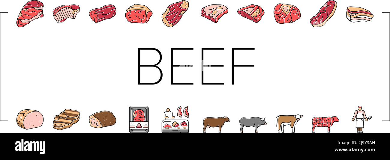 Beef Meat Nutrition Production Icons Set Vector Stock Vector Image ...