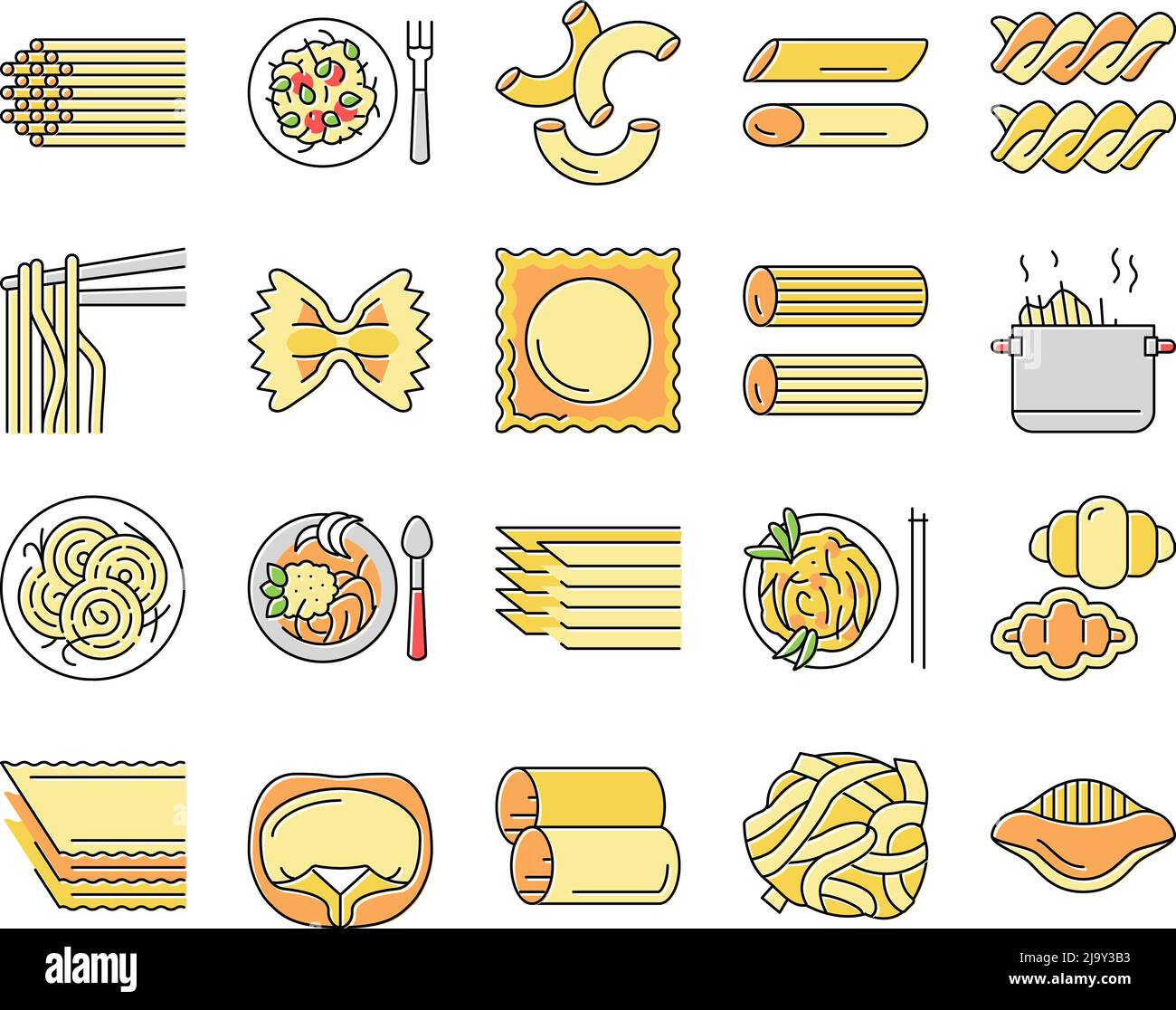 Pasta Delicious Food Meal Cooking Icons Set Vector Stock Vector Image ...