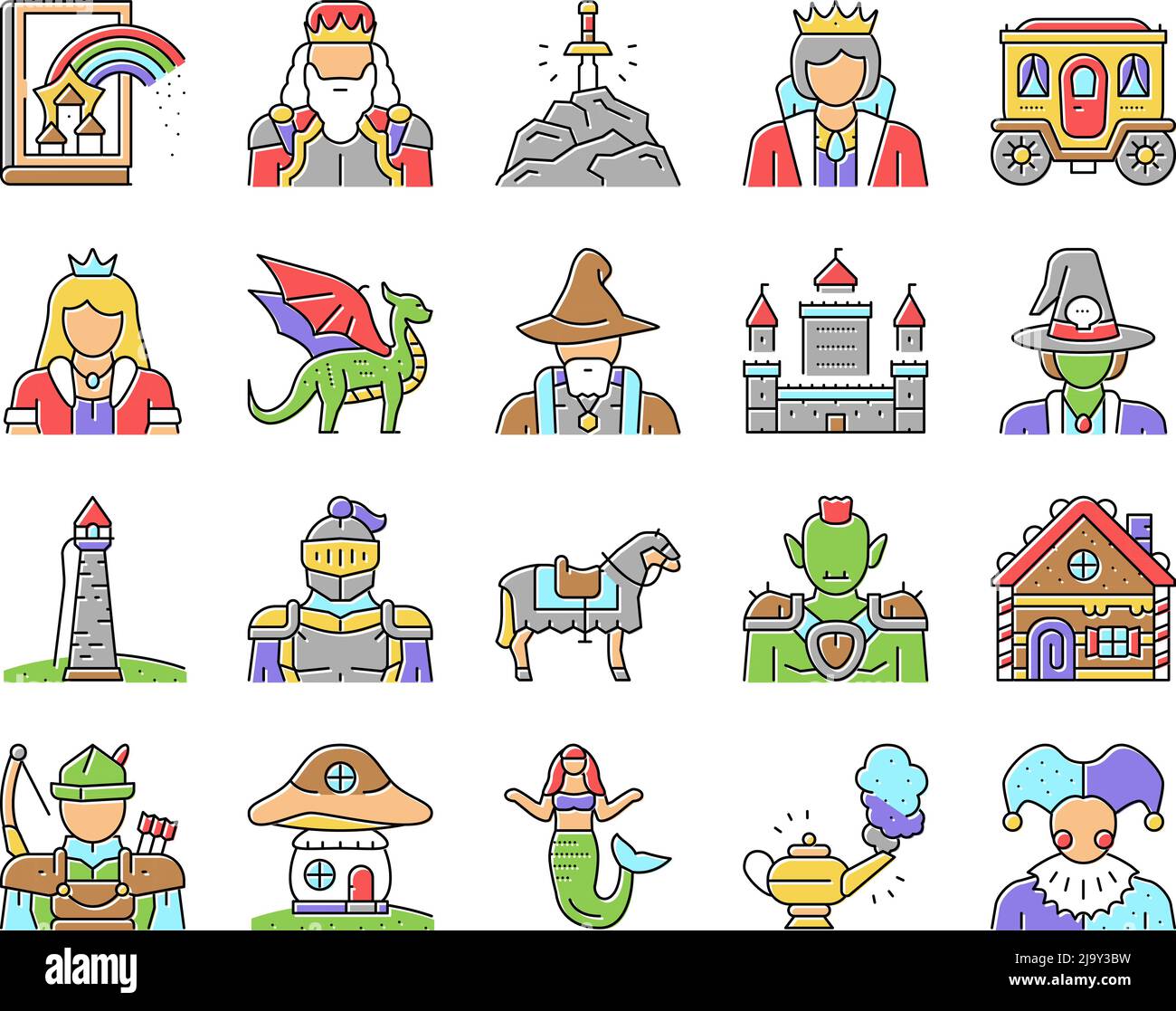 Fairy Tale Magical Story Book Icons Set Vector Stock Vector Image & Art ...