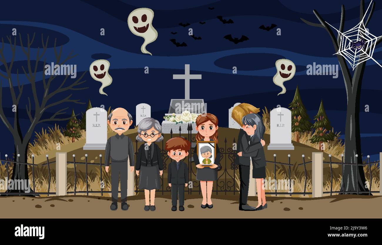 Cemetery graveyard at night scene illustration Stock Vector Image & Art ...
