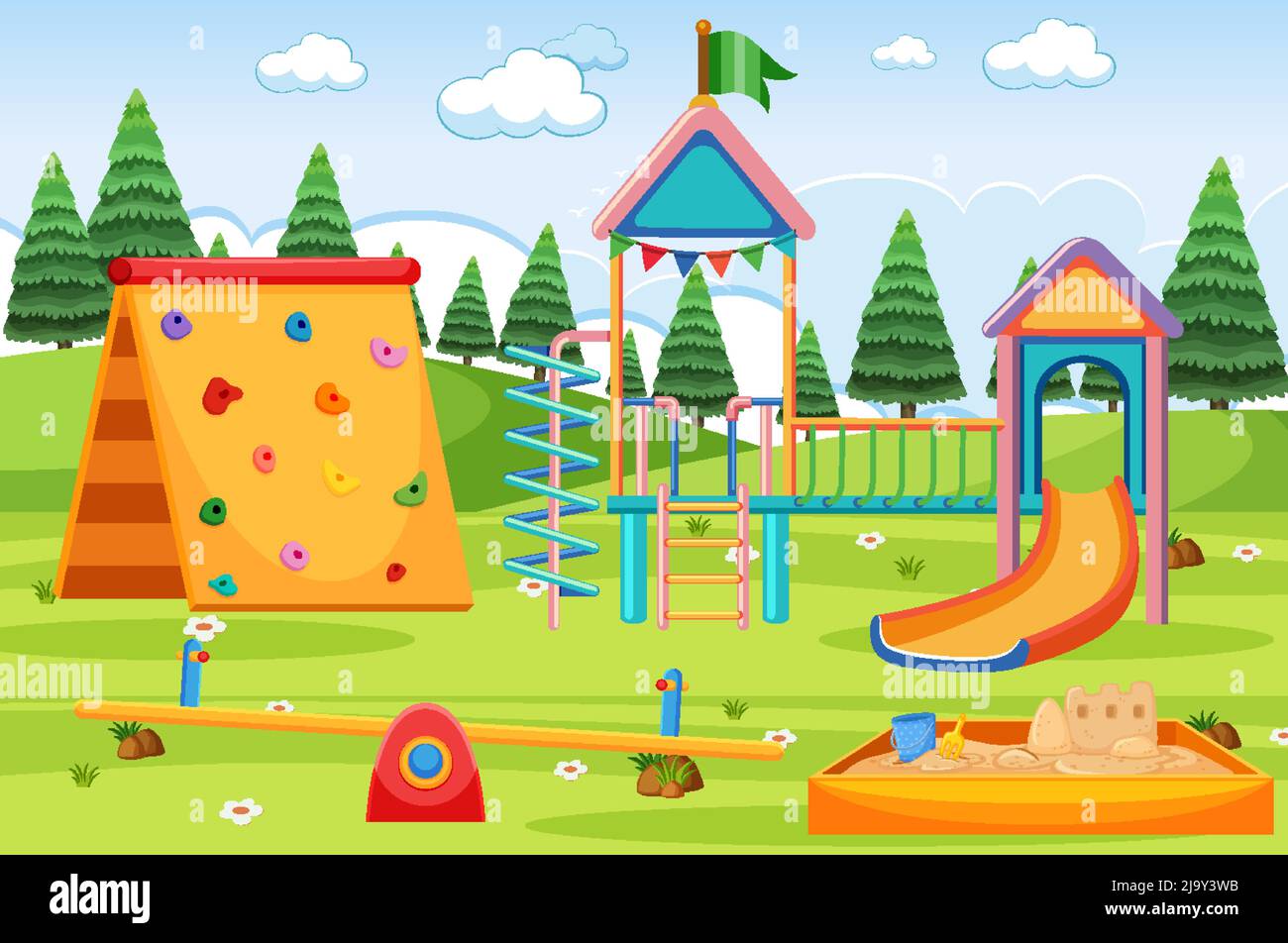 An Outdoor Playground Scene Illustration Stock Vector Image And Art Alamy