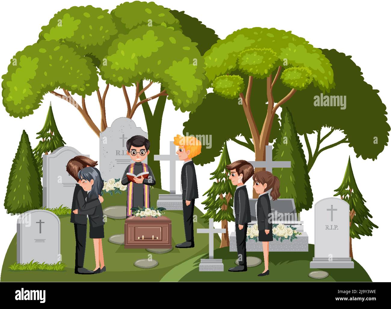 People at funeral ceremony illustration Stock Vector Image & Art - Alamy