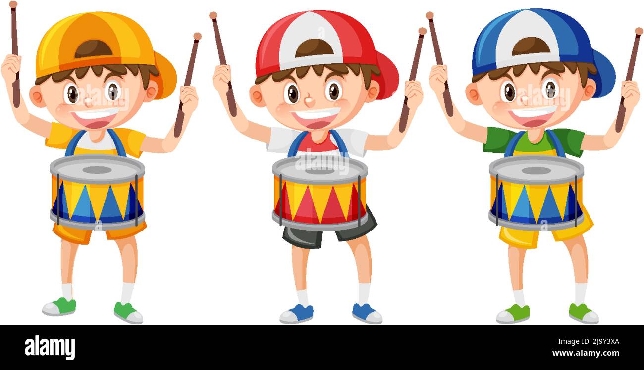 Set of kid playing drum cartoon character illustration Stock Vector ...