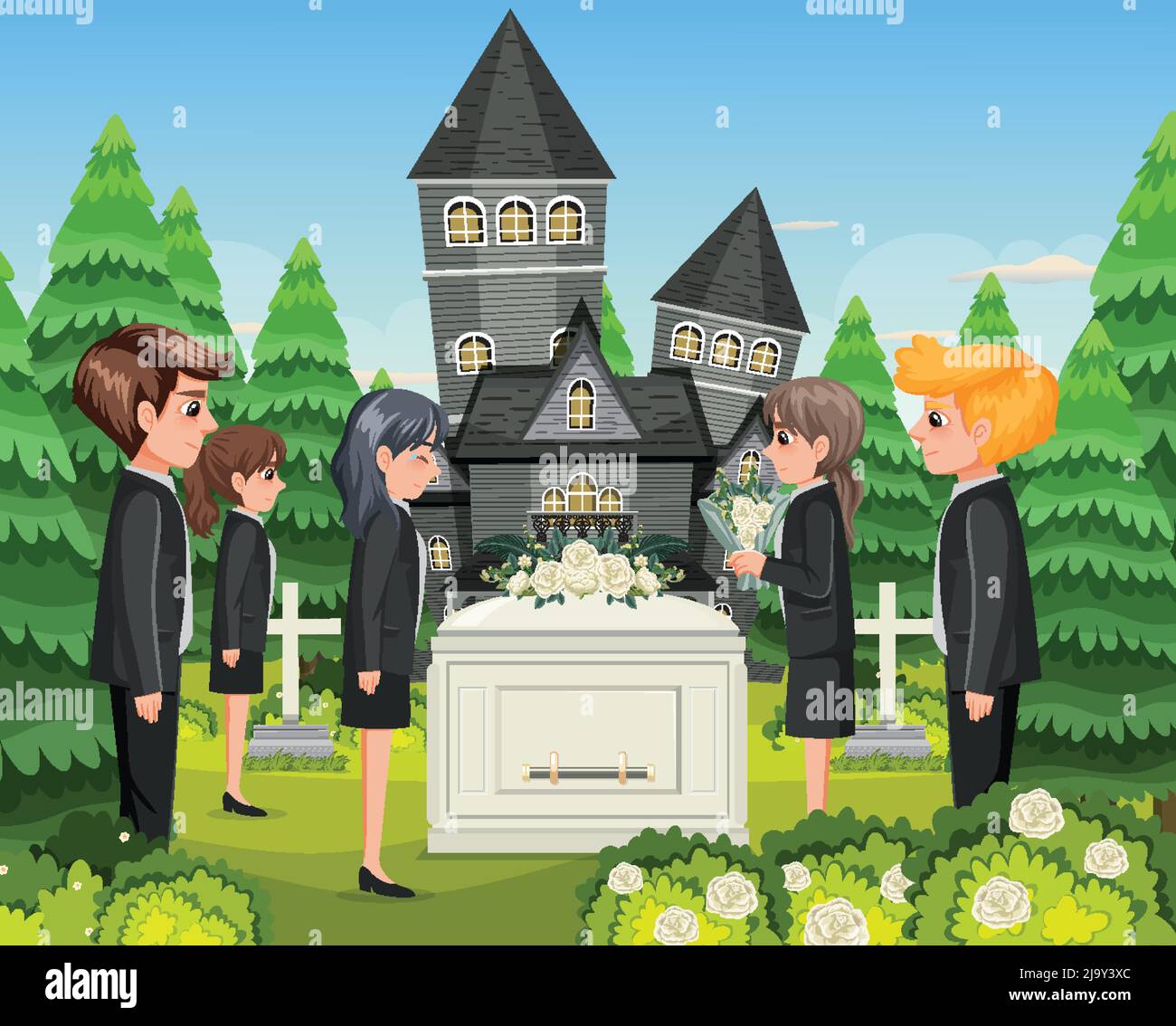 Funeral ceremony in Christian religion illustration Stock Vector Image ...