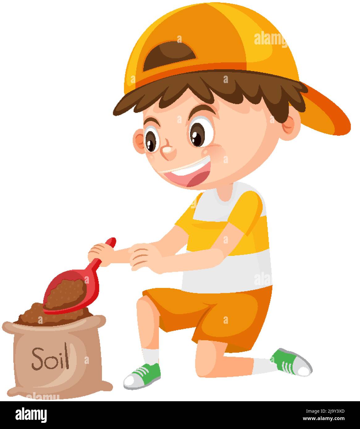 Boy digging the soil on white background illustration Stock Vector ...
