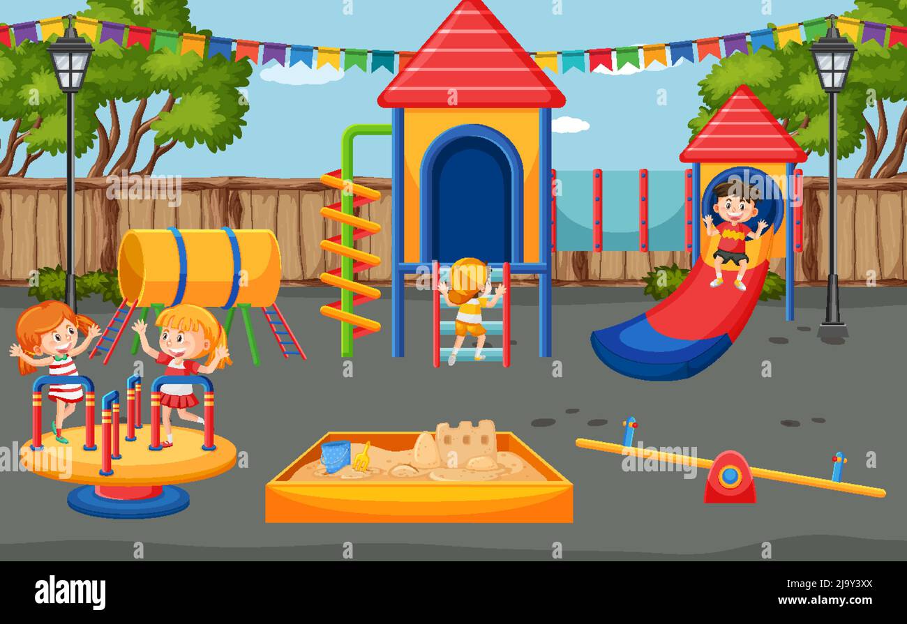 Children playing at playground illustration Stock Vector Image & Art ...
