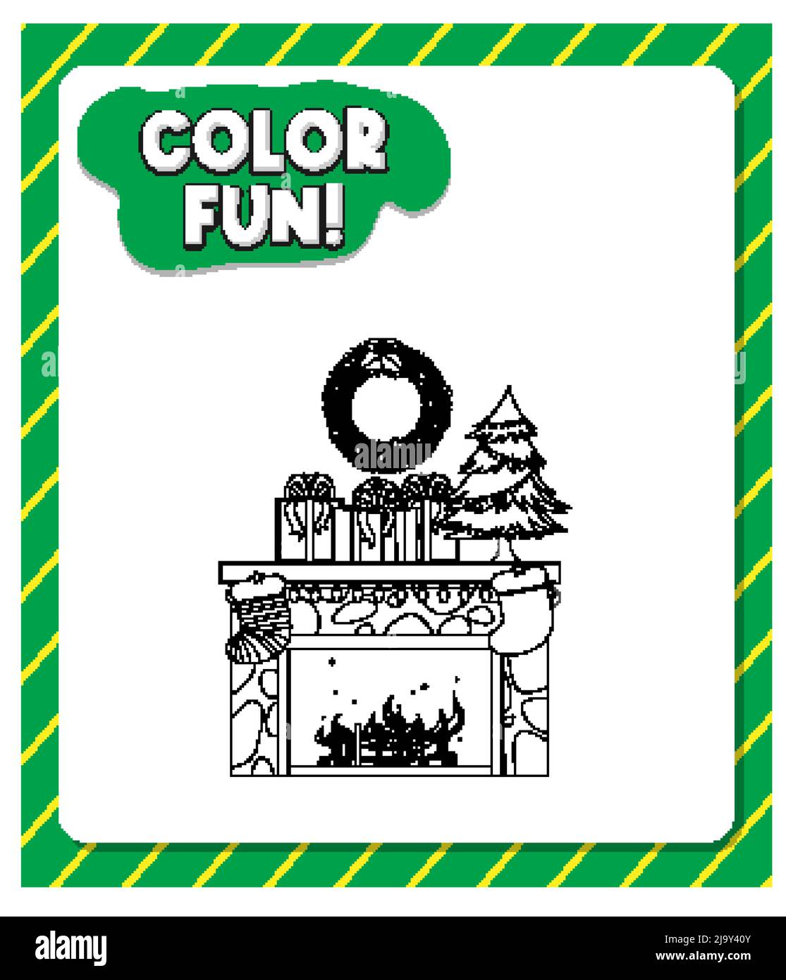 Worksheets template with color fun! text and outline fireplace ...