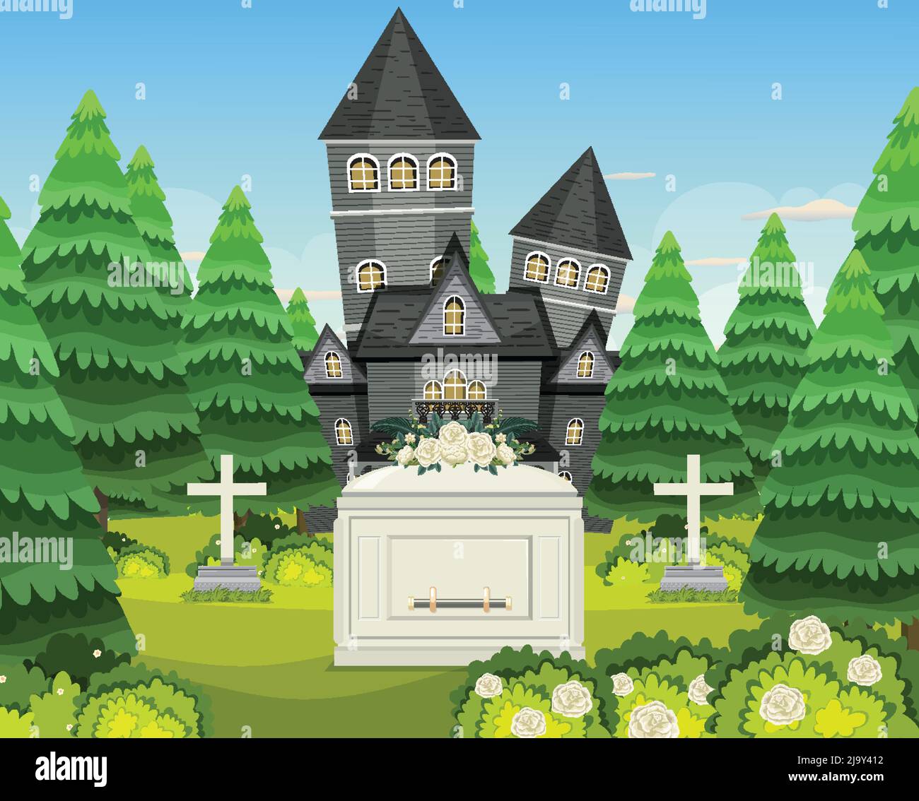 Coffin at funeral ceremony illustration Stock Vector Image & Art - Alamy